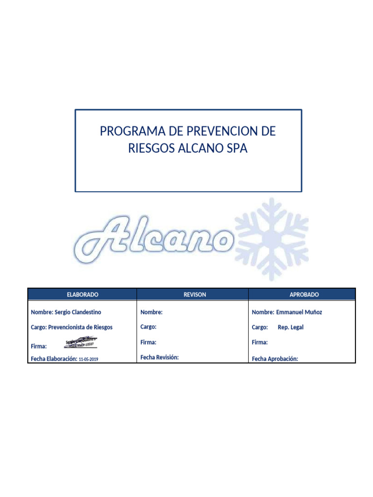 Programa de Prevención de Riesgos ALCANO SPA | PDF | Tsunami ...