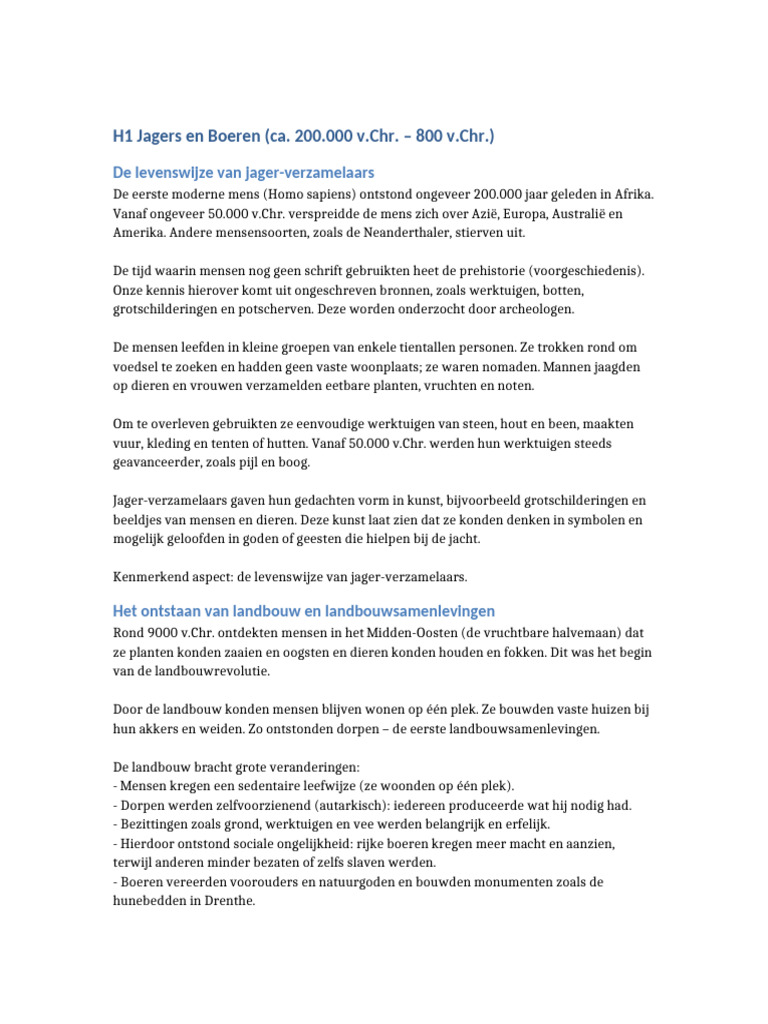 H1 Jagers en Boeren Samenvatting | PDF