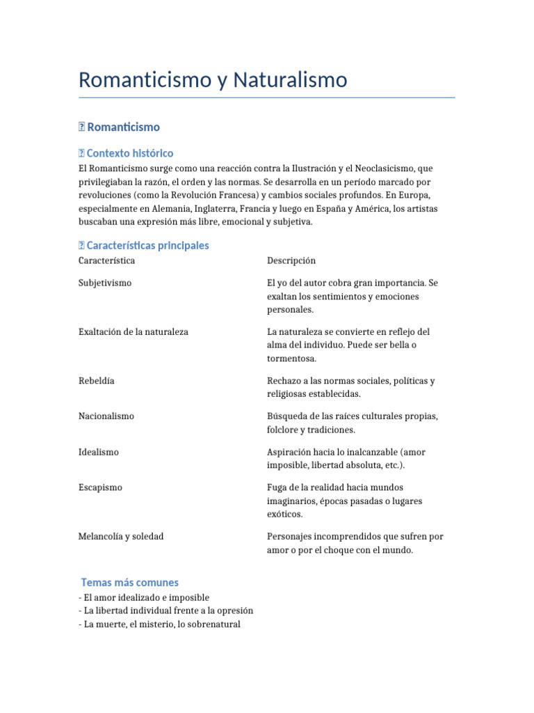 Romanticismo y Naturalismo | PDF | Romanticismo