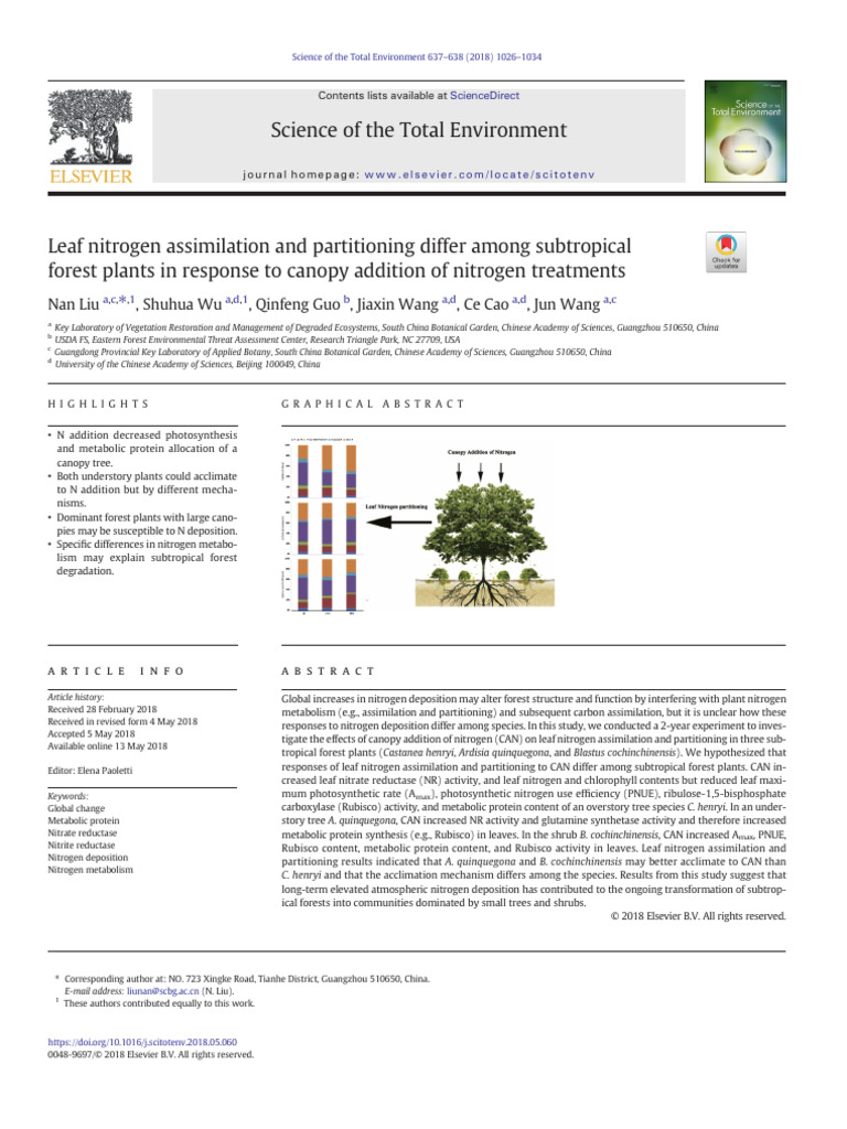 Leaf Nitrogen Assimilation and Partitioning Differ Among 2018 Science ...