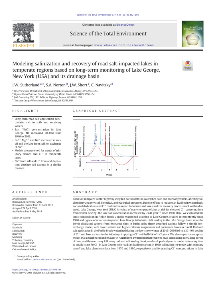 Modeling Salinization and Recovery of Road Salt Impacted La 2018 ...