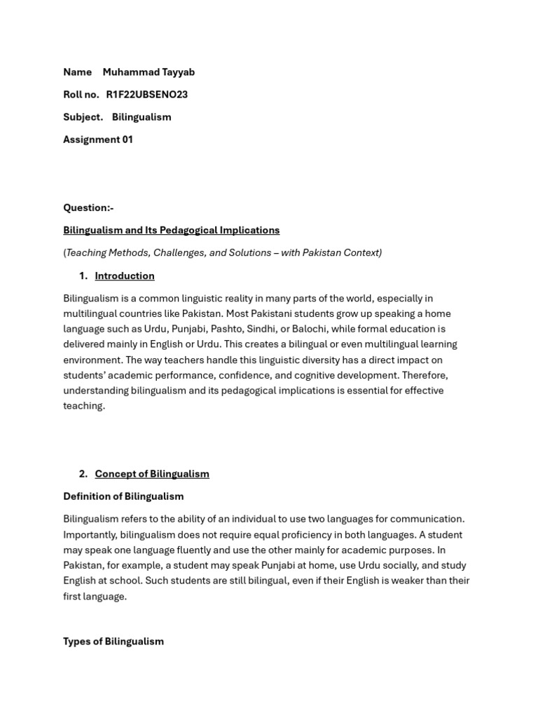 Bilingualism in Pakistan: Teaching Strategies | PDF | Multilingualism ...