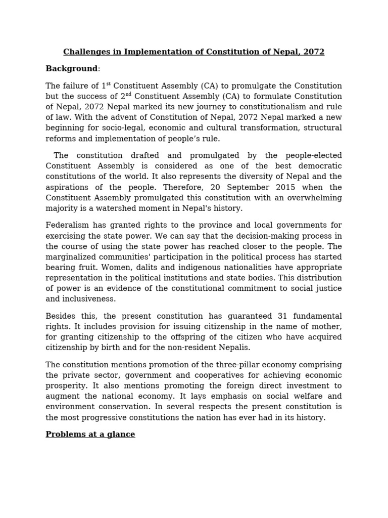 Challenges in Nepal's 2072 Constitution Implementation | PDF ...
