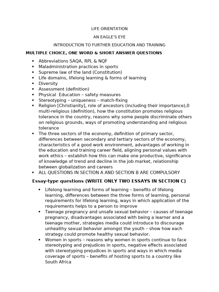 Life Orientation Focus Areas 2024 Nov g10 | PDF | Learning | Adolescence