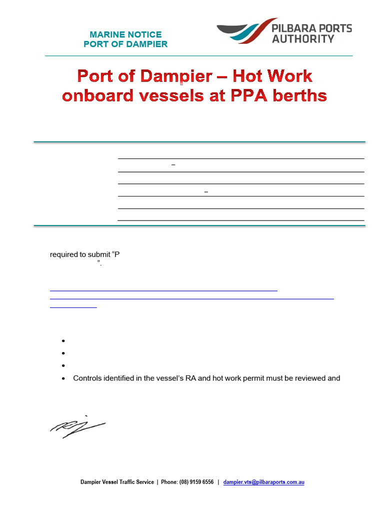 Hot Work Guidelines at Dampier Port | PDF | Water Transport | Shipping