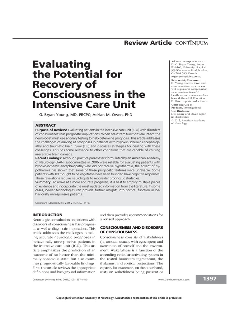 Recovery of Consciousness in ICU | PDF | Coma | Electroencephalography