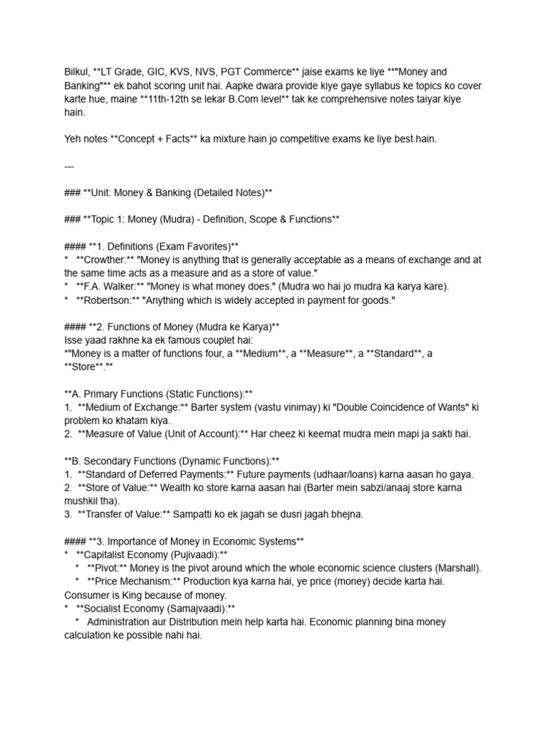 Money & Banking (Detailed Notes)---- | PDF | Reserve Bank Of India ...