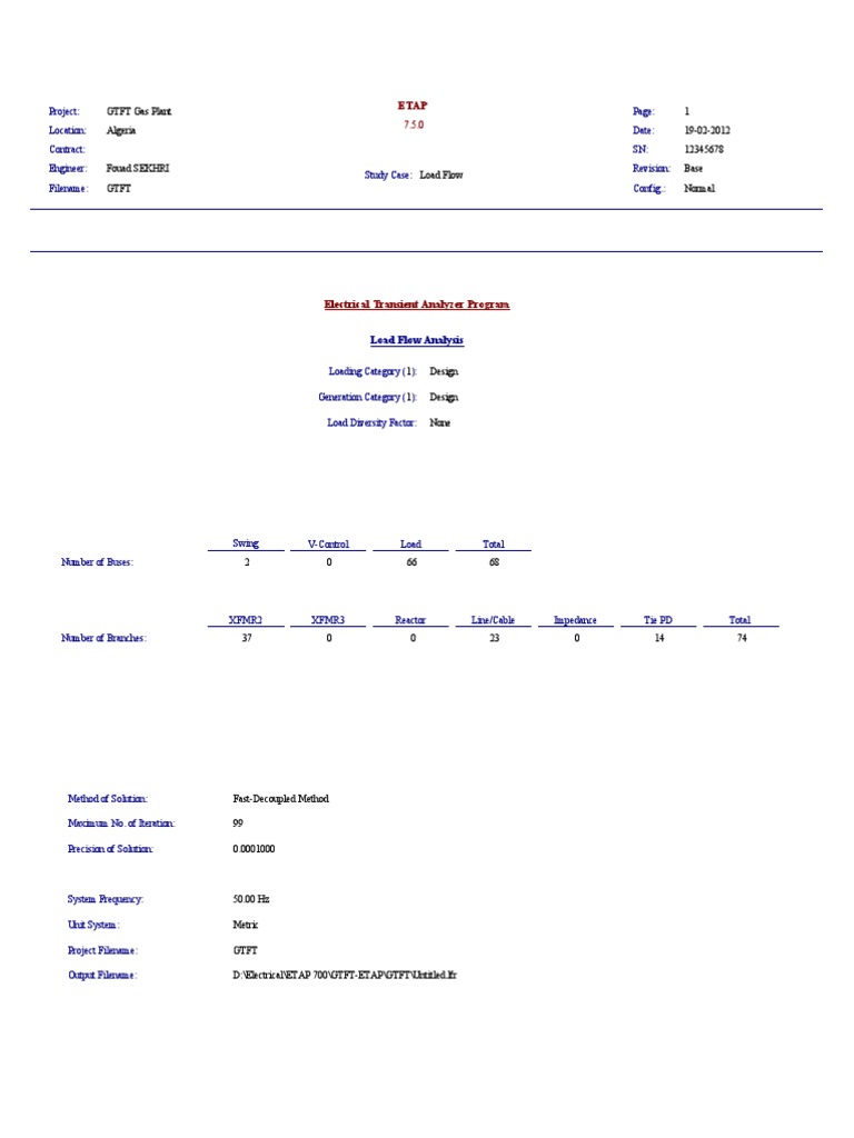 Algeria 1 GTFT Gas Plant 19-02-2012: Load Flow Analysis | PDF | Ac ...