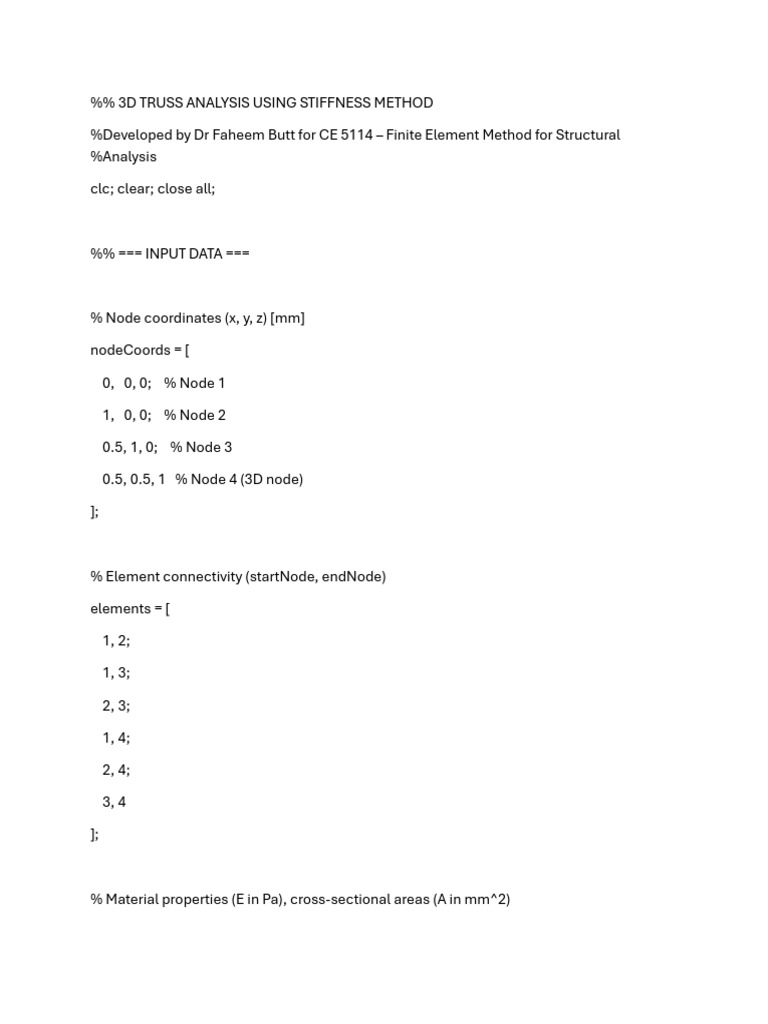3d Truss Analysis Using Stiffness Method | PDF | Mathematical Objects ...
