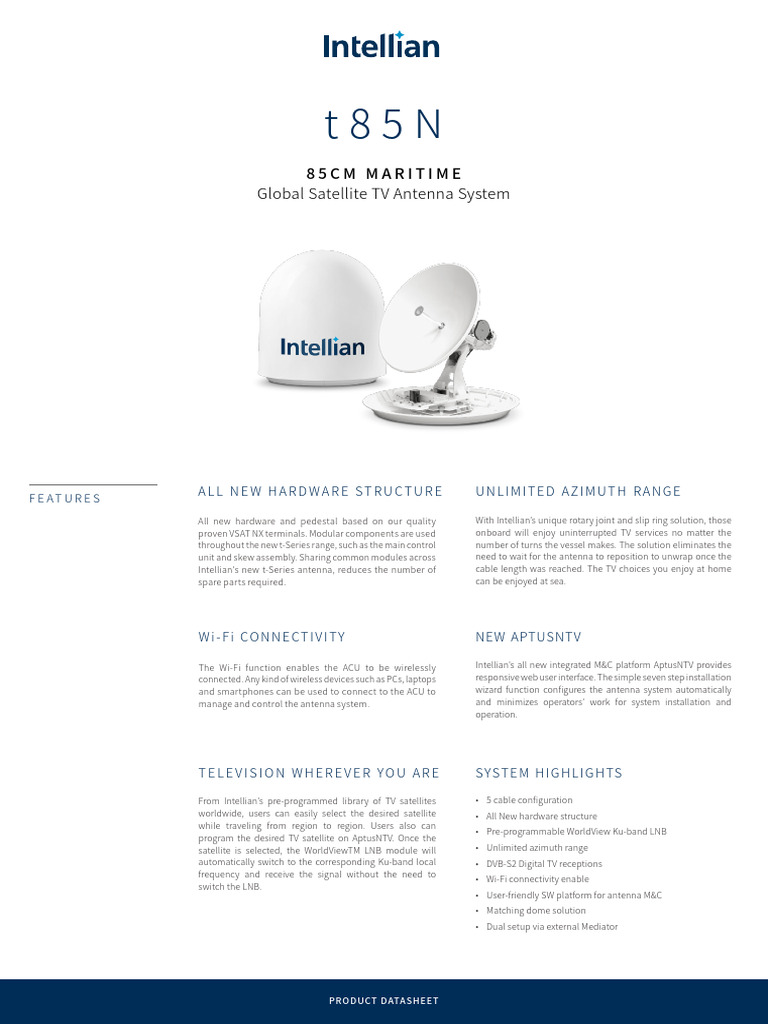 Intellian t85N Satellite TV Antenna System | PDF | Wi Fi | Electronics