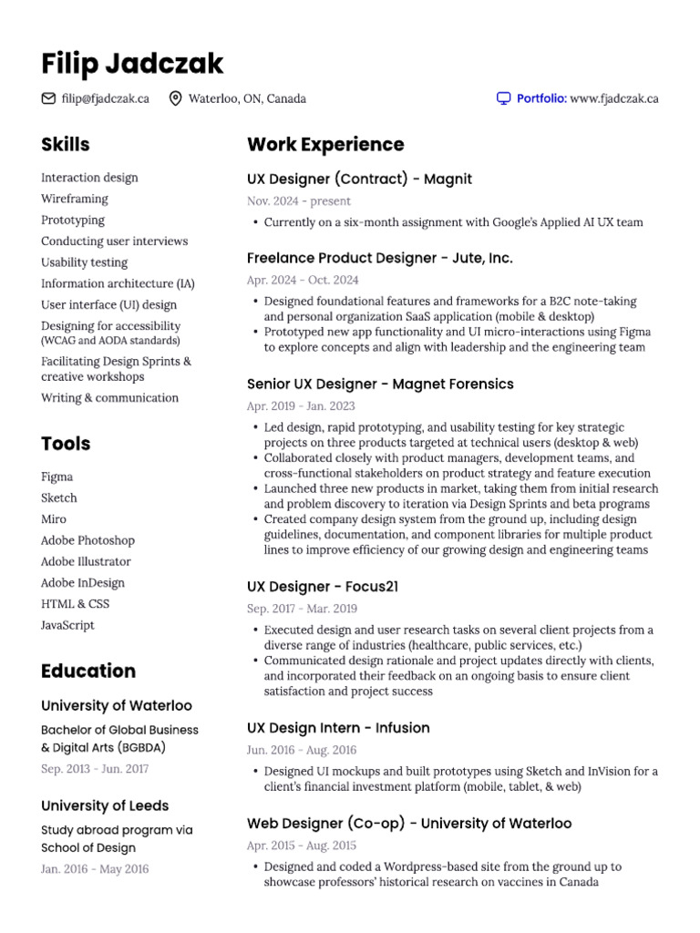 Filip Jadczak Resume 2025 | PDF | Usability | Innovation