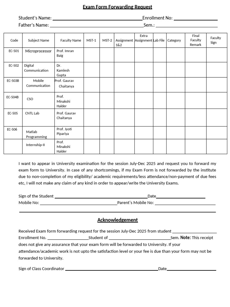 Exam Form Forwarding Request | PDF