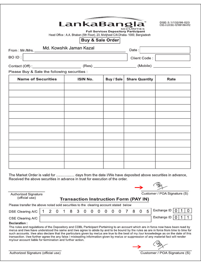 Buy Sale Order Slip | PDF