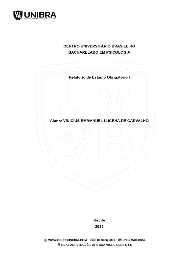 Relatório de Estágio em Psicologia UNIBRA | PDF | Psicologia | Empatia