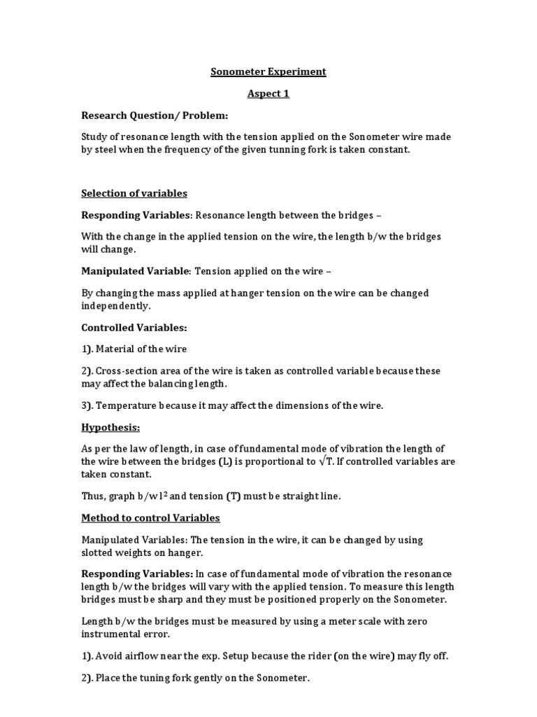 Sonometer Experiment | PDF | Resonance | Tension (Physics)
