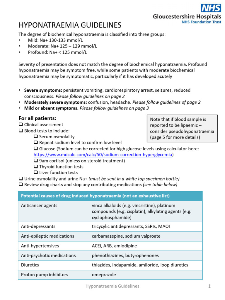 Hyponatraemia Guidelines 2024 Update 1 | PDF | Human Diseases And ...