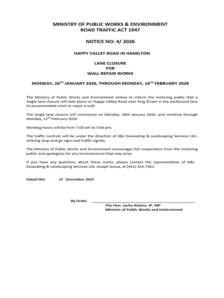Happy Valley Road Lane Closure Notice | PDF
