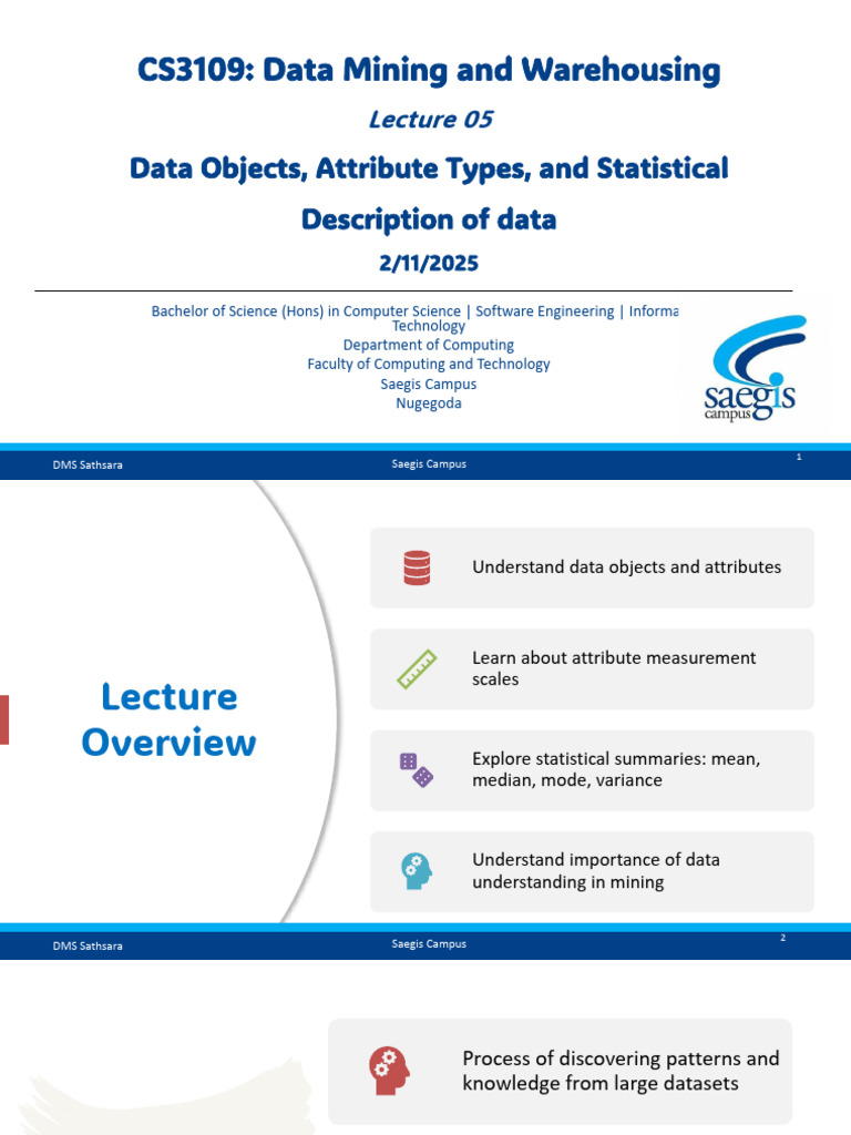 DML5_Data Objects, Attribute Types, And Statistical | PDF | Descriptive ...