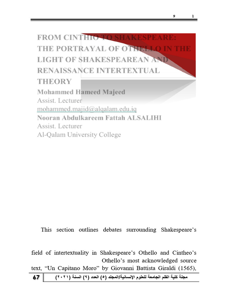 Othello: Intertextuality and Adaptation | PDF | Iago | Othello