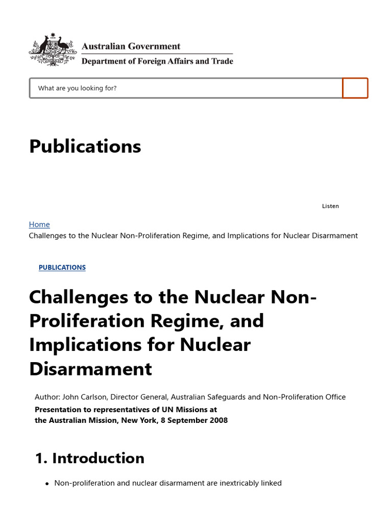 Challenges To The Nuclear Non-Proliferation Regime, and Implications ...