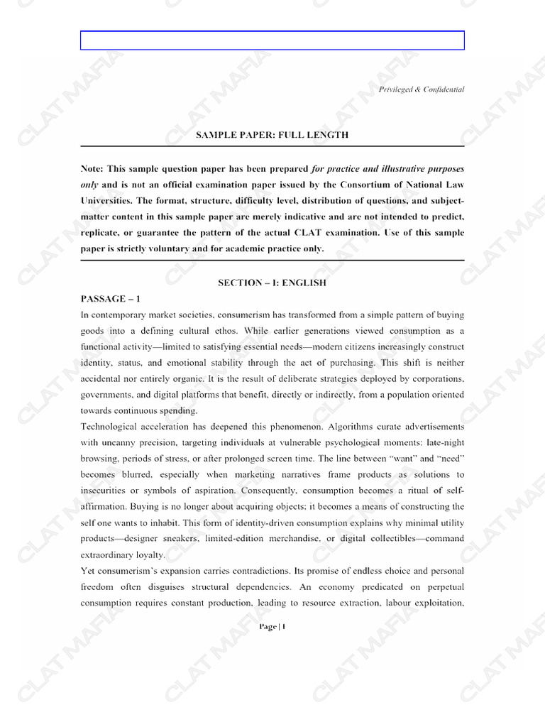Clat New Sample Paper Clatmafia | PDF