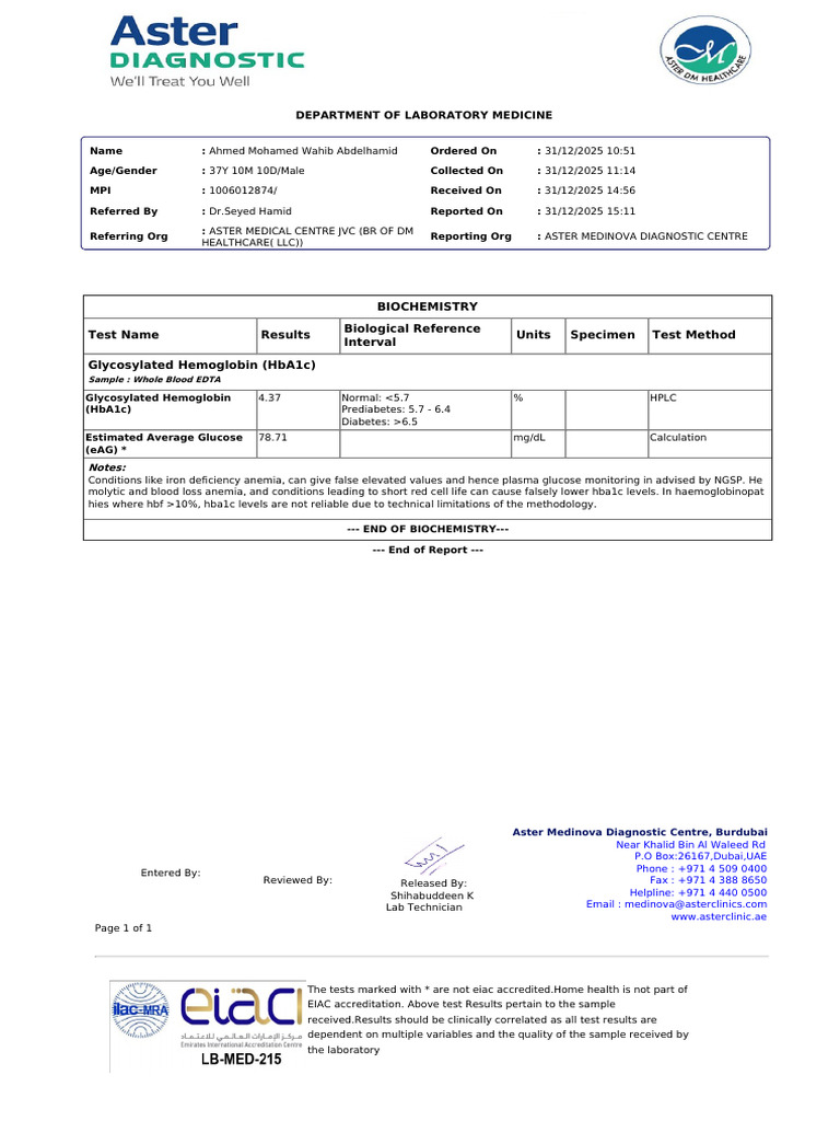Lab Report 27692693 20251231051320 | PDF | Glycated Hemoglobin ...