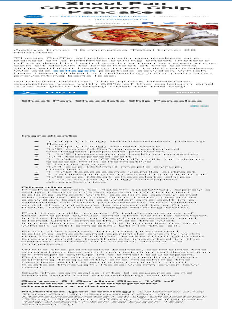 Sheet Pan Chocolate Chip Pancakes Recipes MyFitnessPal | PDF | Pancake ...