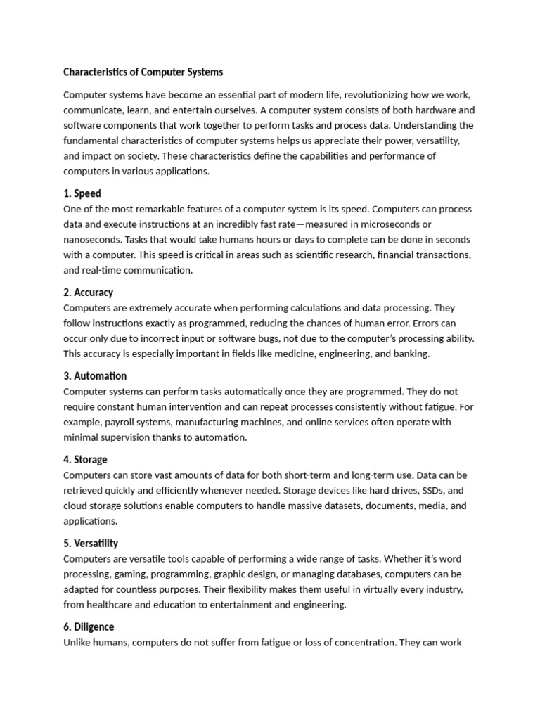 Key Characteristics of Computer Systems | PDF | Computer Data Storage ...