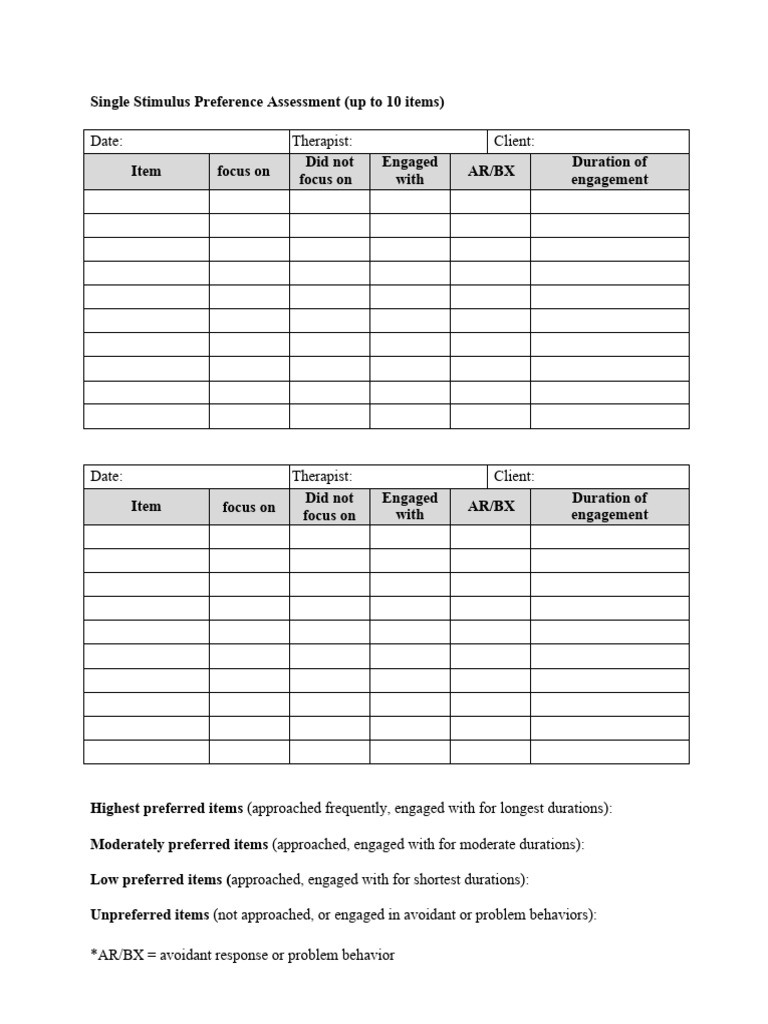 Single Stimulus Data Sheet | PDF