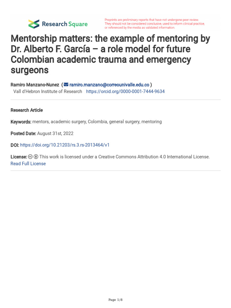 Mentorship Matters: The Example of Mentoring by Dr. Alberto F. García ...