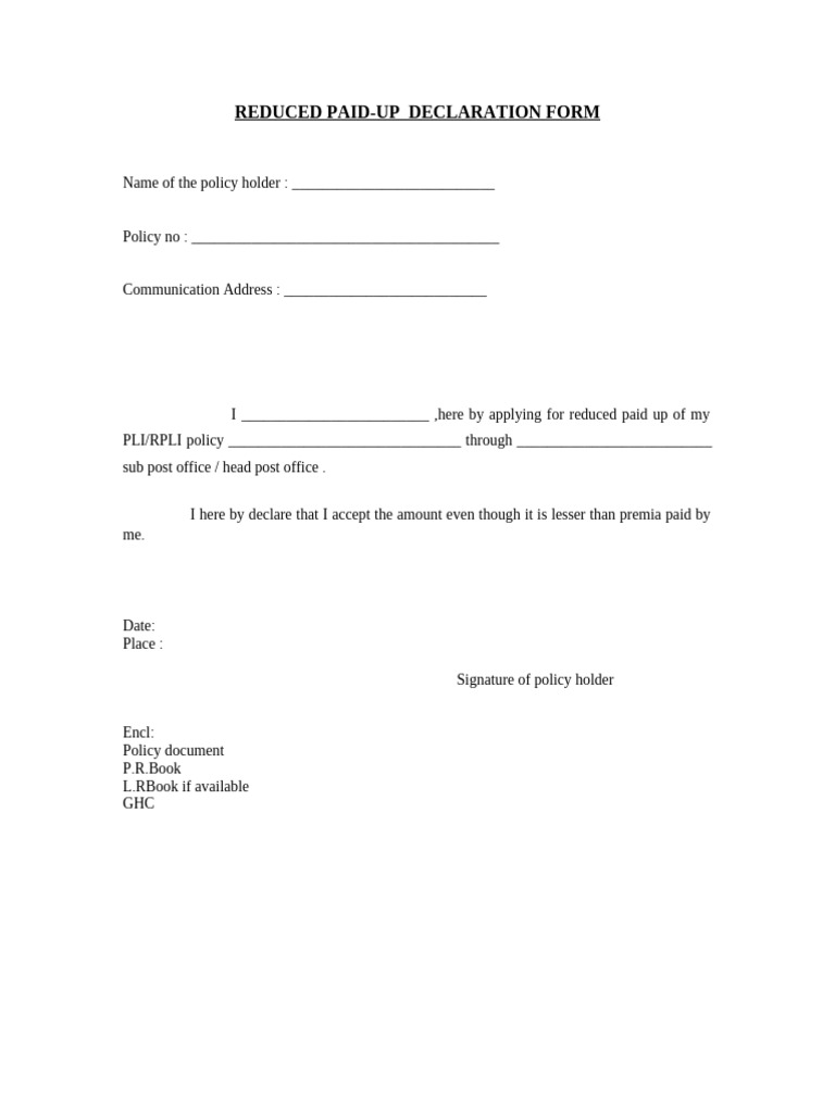 2. Surrender Reduced Paidup Declaration | PDF
