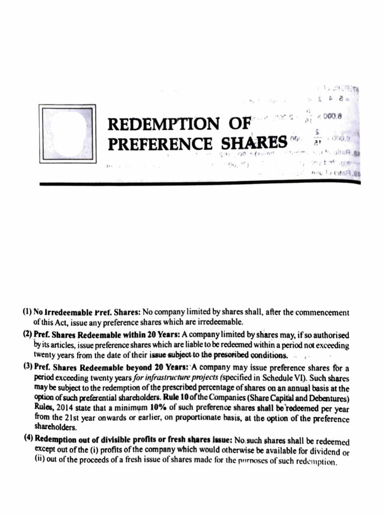 Redemption of Preference Shares Explained | PDF | Equity (Finance ...