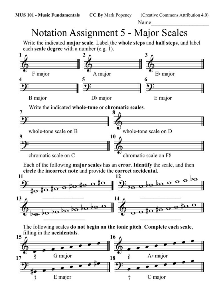 MUS 101 - Notation Assignment 5 - Major Scales | PDF | Scale (Music ...