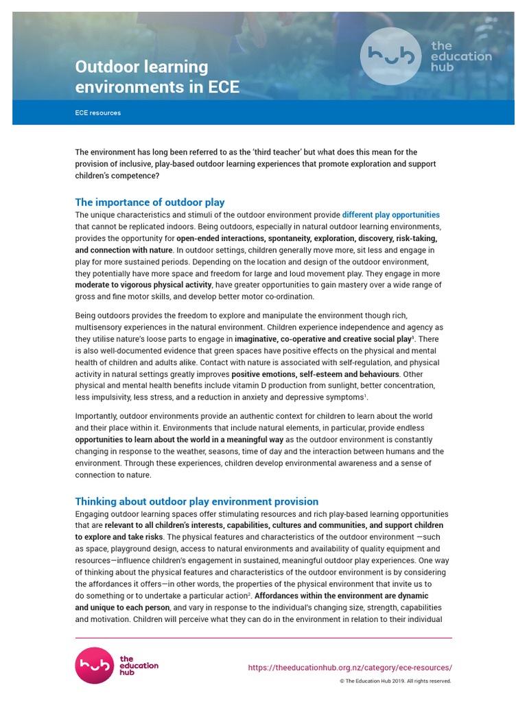 Outdoor Learning Environments in ECE | PDF | Learning | Teachers
