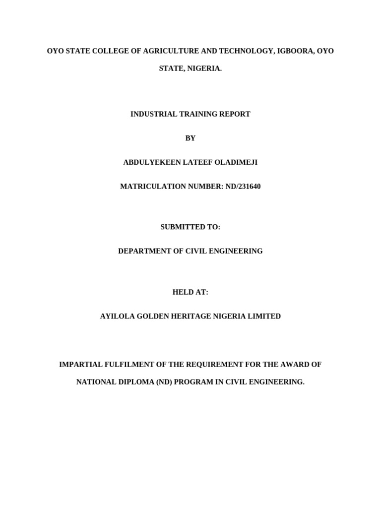 SIWES Report: Civil Engineering Training | PDF | Electrical Engineering ...