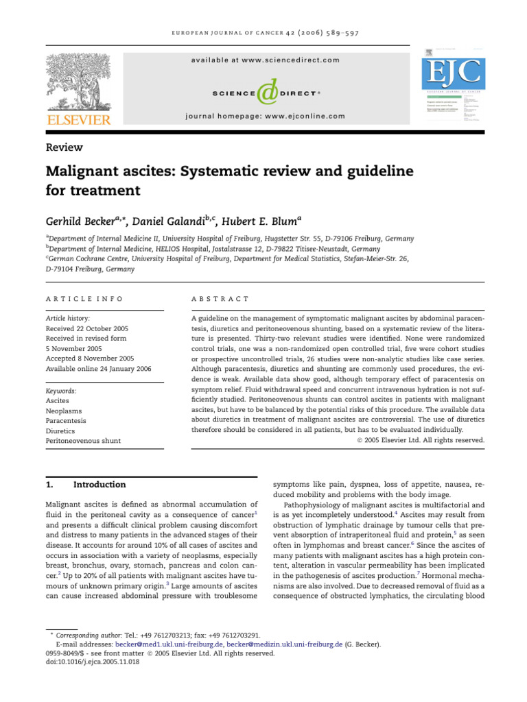 Guidelines for Managing Malignant Ascites | PDF | Clinical Medicine ...