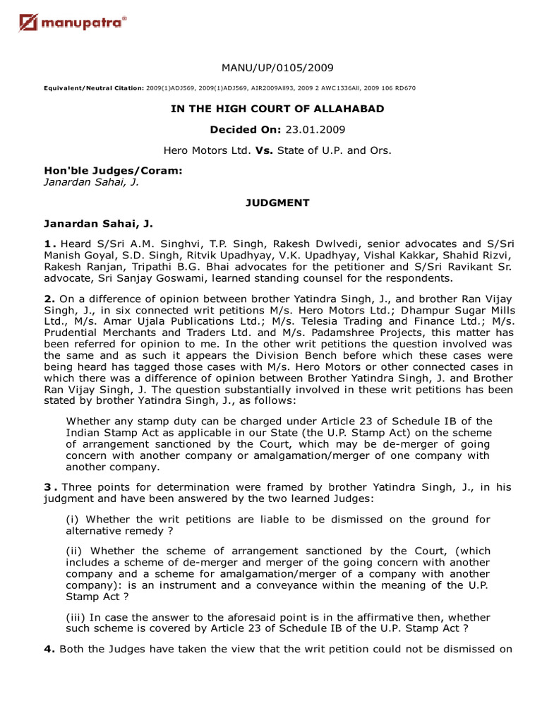 Hero Motors Ltd vs State of UP and Ors 23012009 AU090106COM839518 | PDF ...