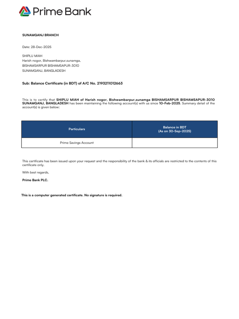 Account Balance Certificate202512282309 | PDF