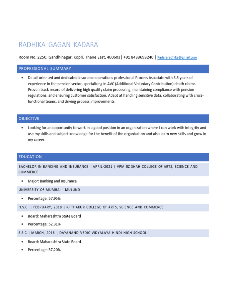 Radhika CV Updated -1 | PDF | Business
