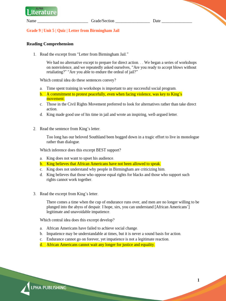 Grade 9 Unit 5 Quiz Week 4 Student[1] | PDF