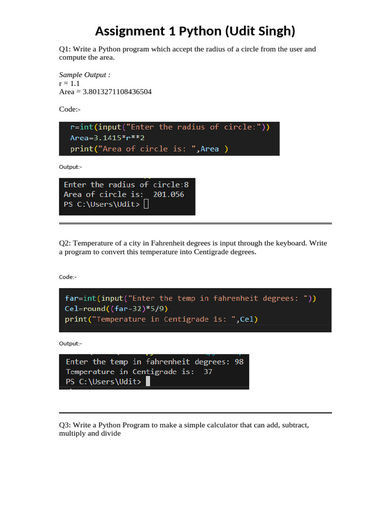 Assignment 1 Python Udit Singh | PDF | String (Computer Science) | Computer Programming