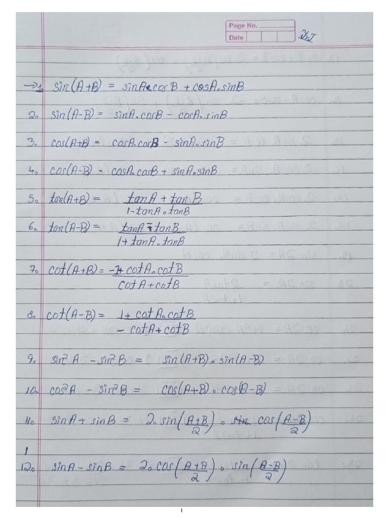 Trigonometry Formulas - 1 | PDF