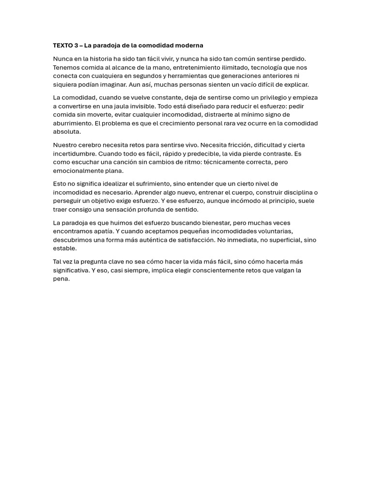 TEXTO 3 - La Paradoja de La Comodidad Moderna | PDF