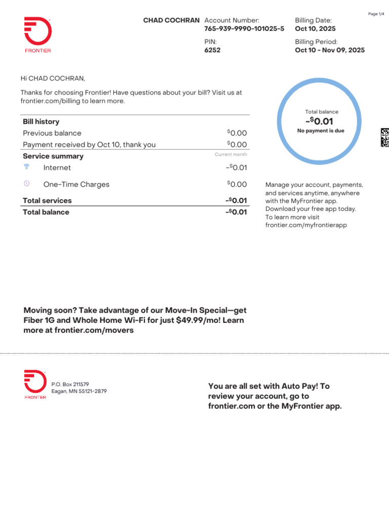 Frontier Bill Summary for Chad Cochran | PDF | Fee | Internet