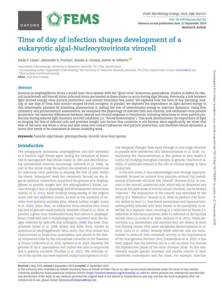 Time of Day of Infection Shapes Development of A Eukaryotic Algal ...