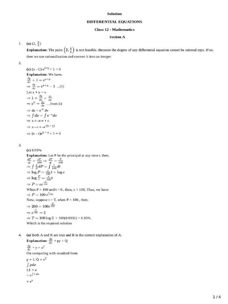 Differential Equations (Solution) | PDF