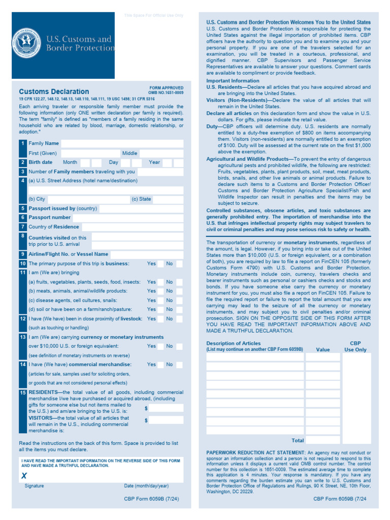 Customs Declaration | PDF | Customs | U.S. Customs And Border Protection
