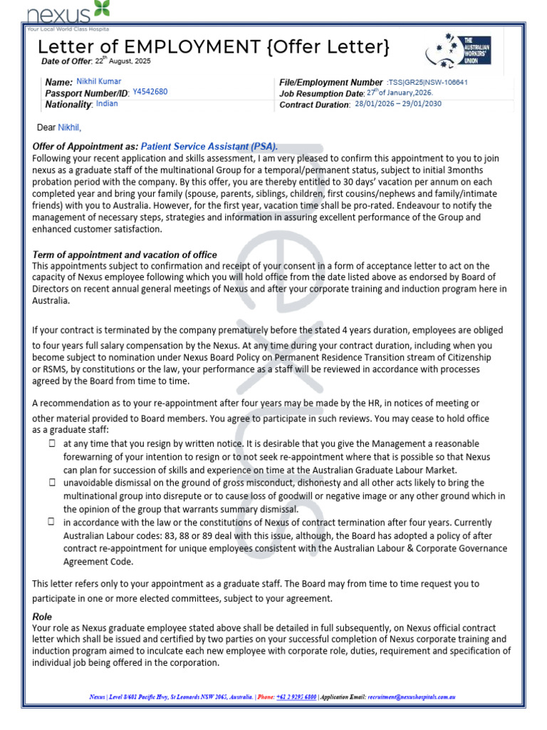 124 Glencore Australia Letter of Employment Offer Letter Oluwasegun ...