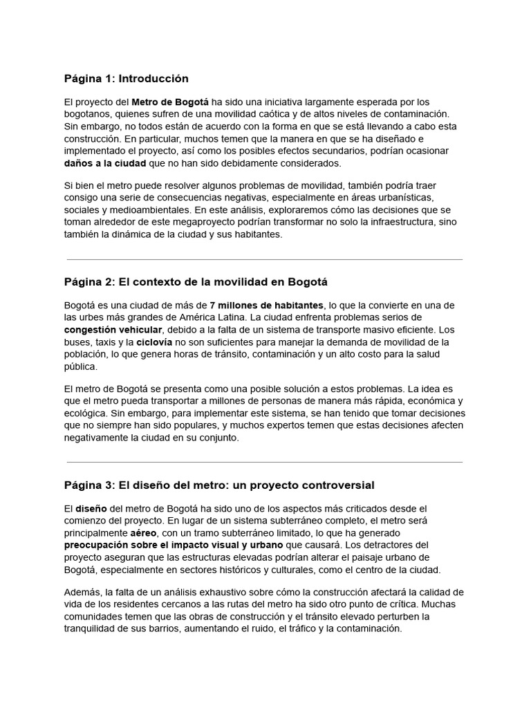 El Metro de Bogota, Caos o Oportunidad | PDF | Tránsito rápido | Transporte