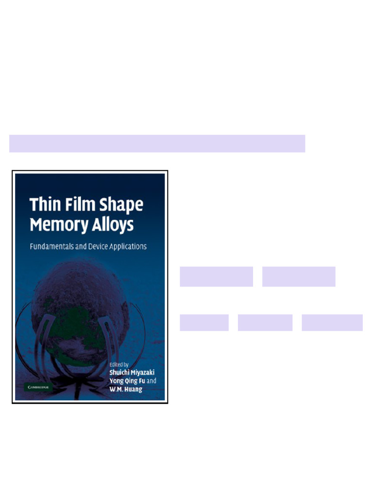 Thin Film Shape Memory Alloys Fundamentals and Device Applications 1st ...